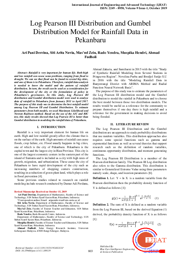 (PDF) Log Pearson III Distribution and Gumbel Distribution Model for ...