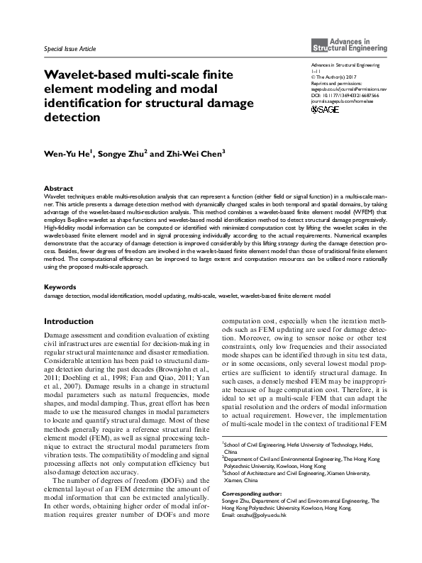 (PDF) Wavelet-based multi-scale finite element modeling and modal identification for structural ...