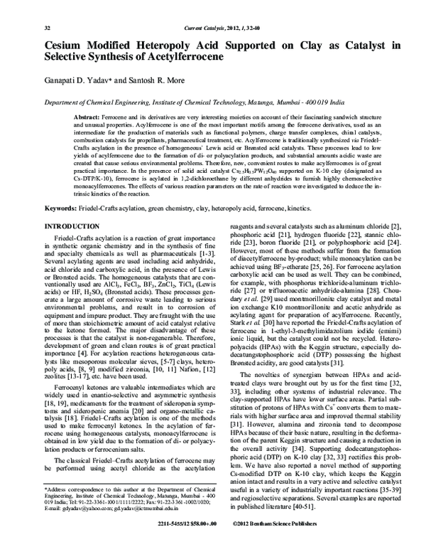 (PDF) Cesium Modified Heteropoly Acid Supported on Clay as Catalyst in Selective Synthesis of ...