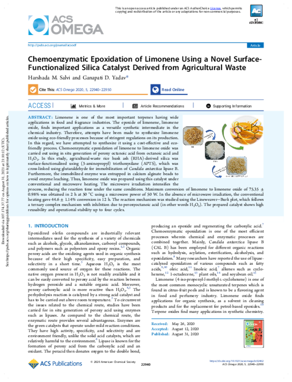 (PDF) Chemoenzymatic Epoxidation of Limonene Using a Novel Surface ...