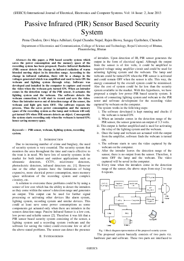 (PDF) Passive Infrared (PIR) Sensor Based Security System