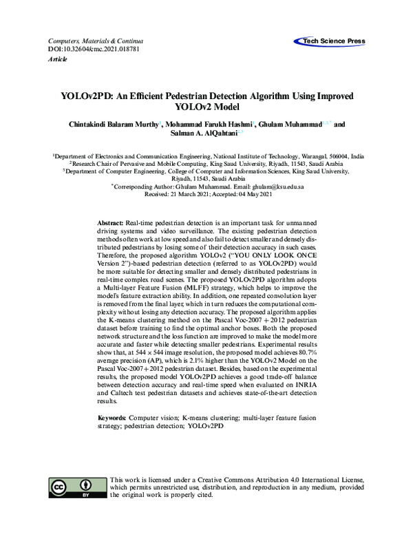Pdf Yolov2pd An Efficient Pedestrian Detection Algorithm Using