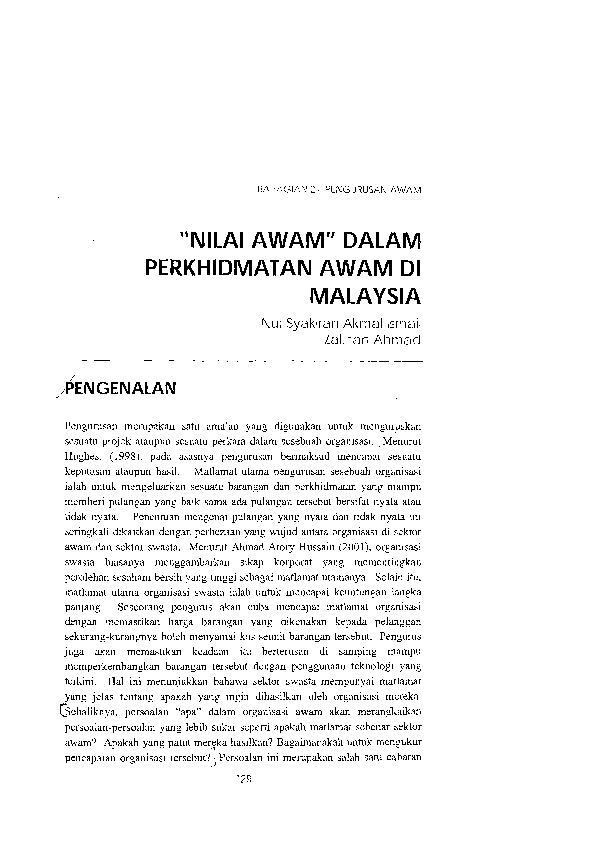 (PDF) Nilai awam" dalam perkhidmatan awam di Malaysia