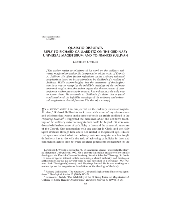 (PDF) The Infallibility of the Ordinary Universal Magisterium: A ...