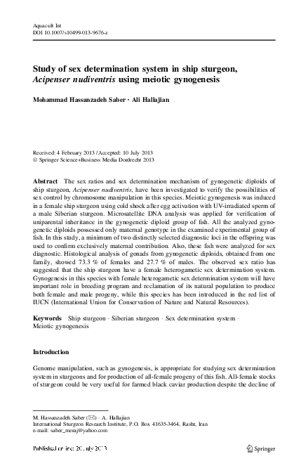 (PDF) Study of sex determination system in ship sturgeon, Acipenser ...