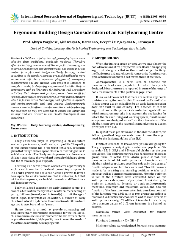 (PDF) Ergonomic Building Design Consideration of an Earlylearning Centre