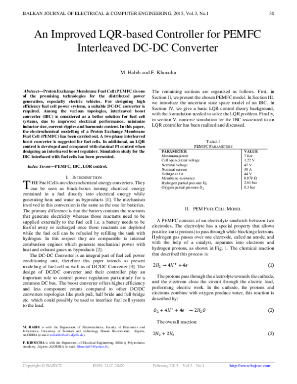 Pdf An Improved Lqr Based Controller For Pemfc Interleaved Dc Dc