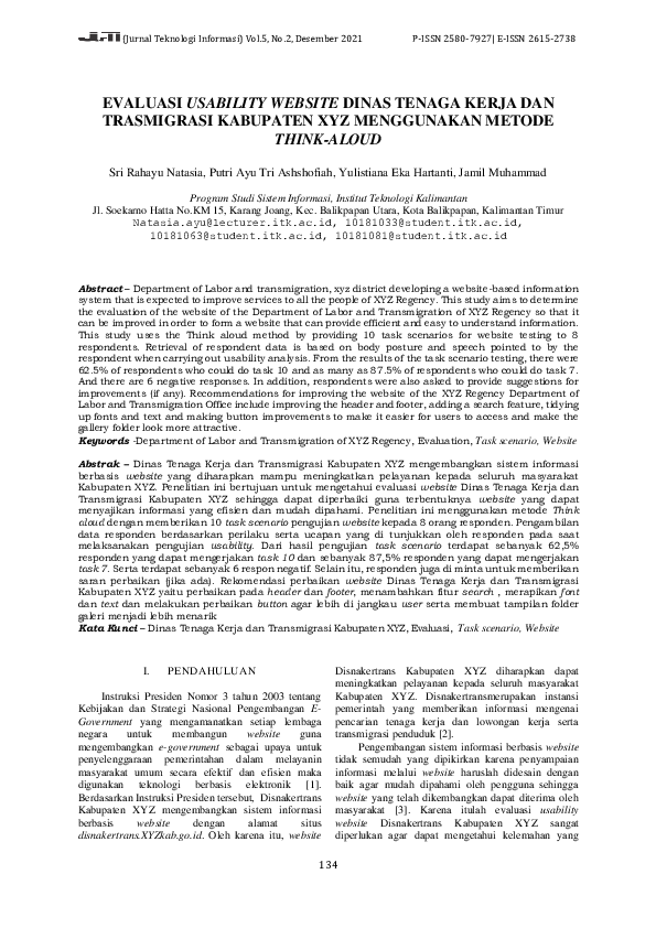 (PDF) Evaluasi Usability Website Dinas Tenaga Kerja Dan Trasmigrasi ...