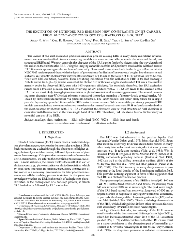 (PDF) The Excitation of Extended Red Emission: New Constraints on Its ...