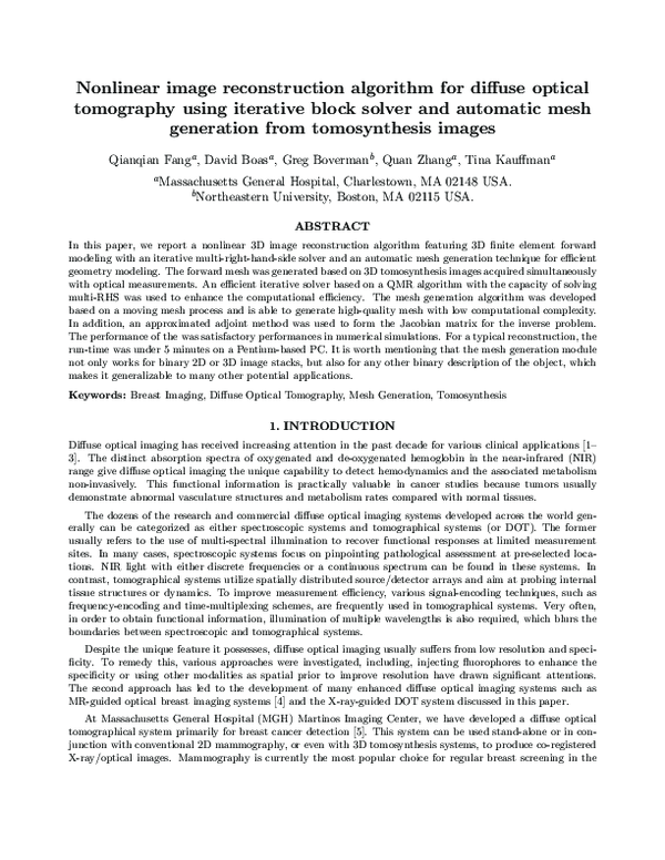 (PDF) Nonlinear image reconstruction algorithm for diffuse optical tomography using iterative ...