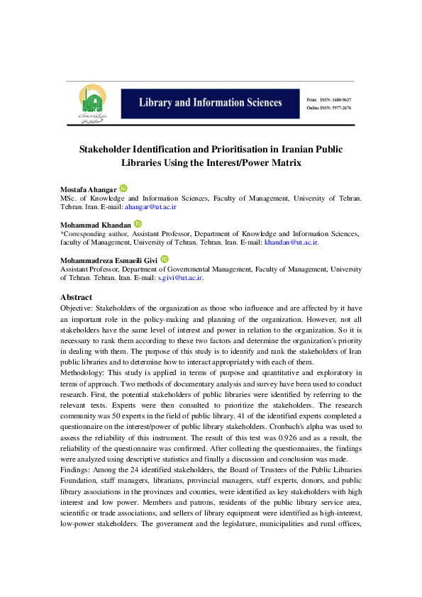 (PDF) Stakeholder Identification and Prioritisation in Iranian Public ...