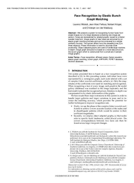 Pdf Face Recognition By Elastic Bunch Graph Matching