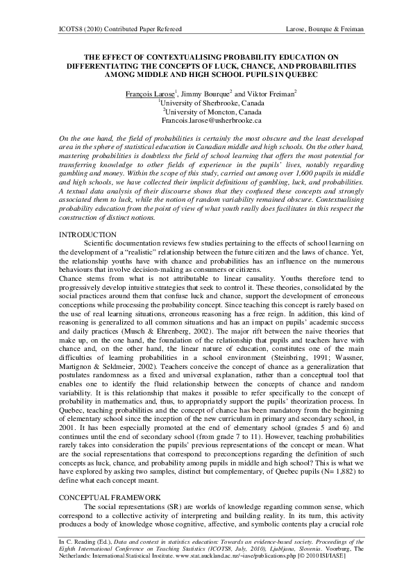 (PDF) The Effect of Contextualising Probability Education on ...