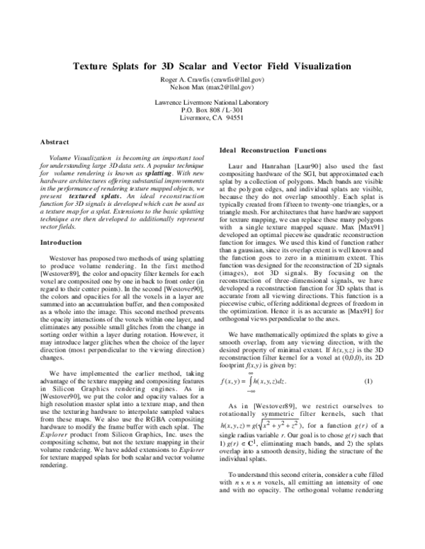 (PDF) Texture splats for 3D scalar and vector field visualization