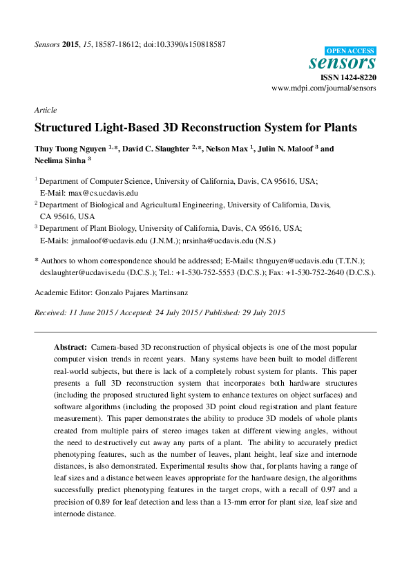 (PDF) Structured Light-Based 3D Reconstruction System for Plants