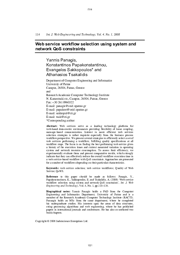 (PDF) Web service workflow selection using system and network QoS constraints | e. sakkopoulos ...