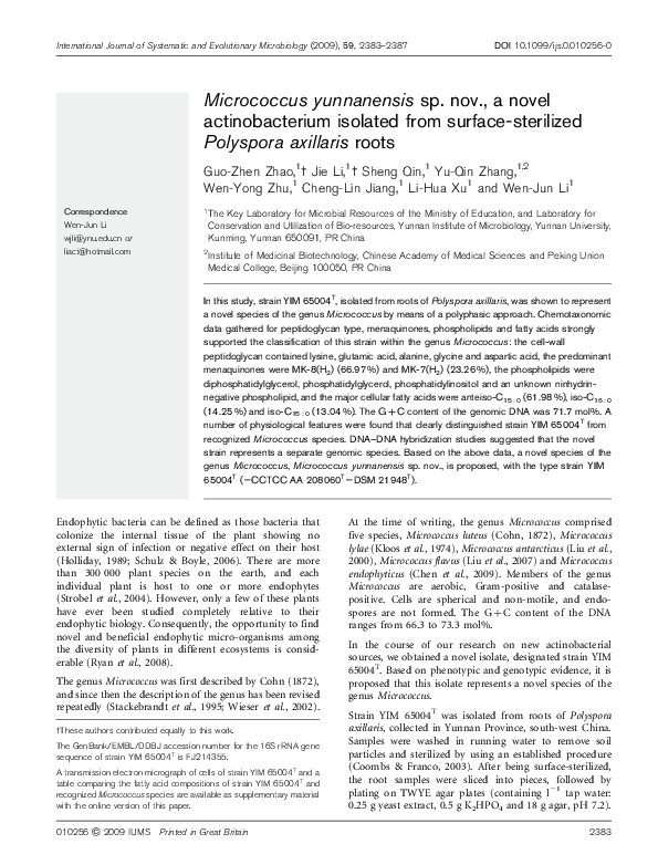 (PDF) Micrococcus yunnanensis sp. nov., a novel actinobacterium ...