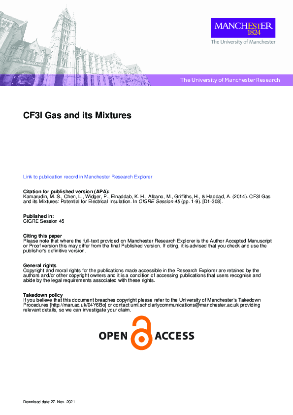 (PDF) CF3I Gas and its Mixtures: Potential for Electrical Insulation