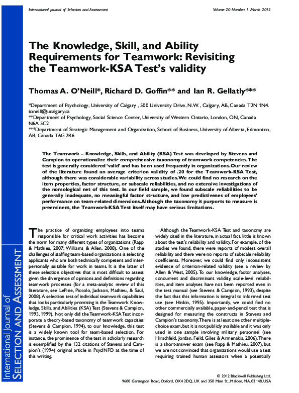 (PDF) The Knowledge, Skill, and Ability Requirements for Teamwork ...