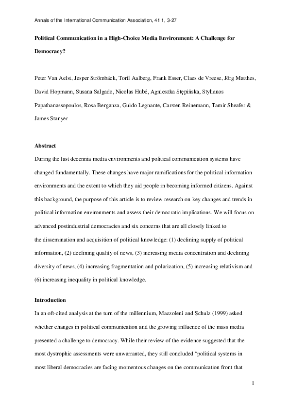 (PDF) Political communication in a high-choice media environment: a ...