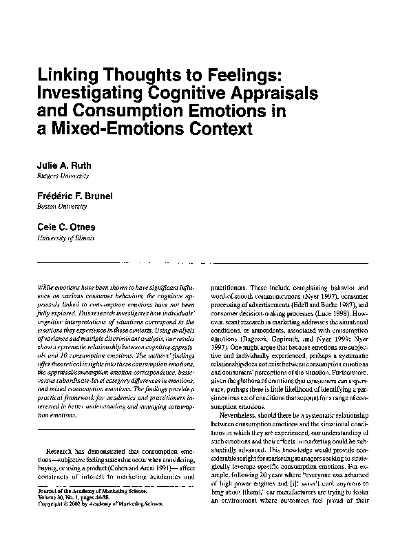 (PDF) Linking Thoughts to Feelings: Investigating Cognitive Appraisals ...