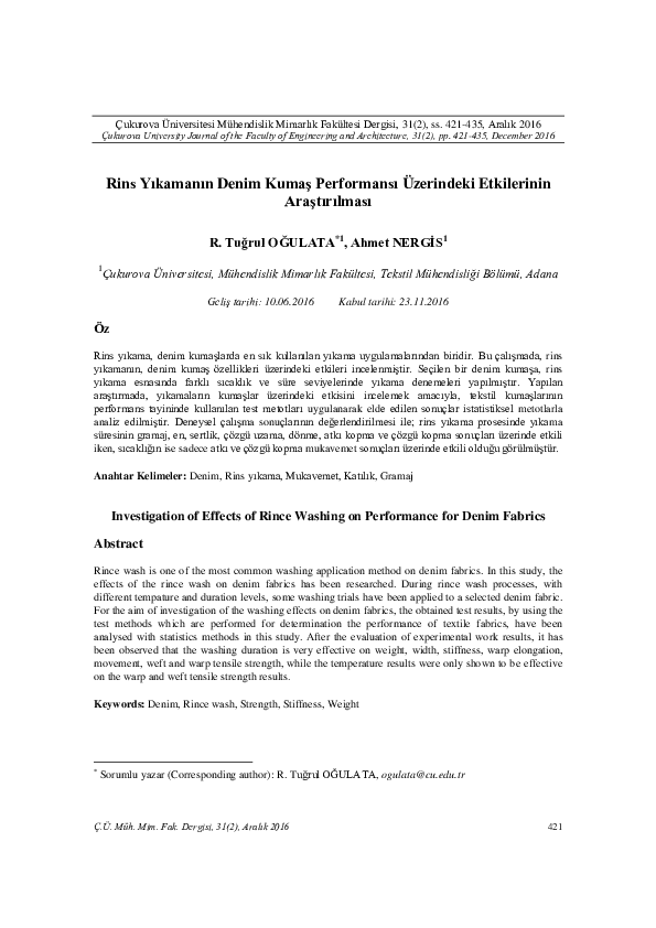(PDF) Rins Yıkamanın Denim Kumaş Performansı Üzerindeki Etkilerinin Araştırılması