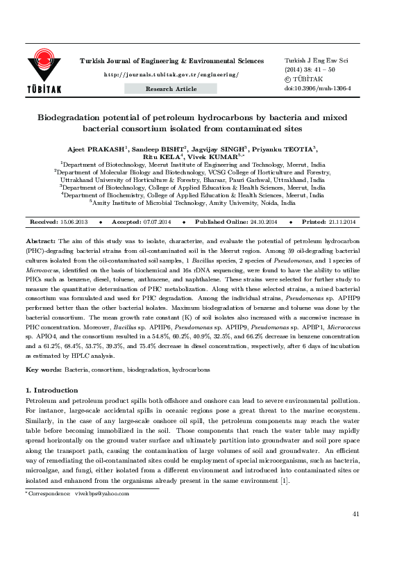 (PDF) Biodegradation potential of petroleum hydrocarbons by bacteria and mixed bacterial ...