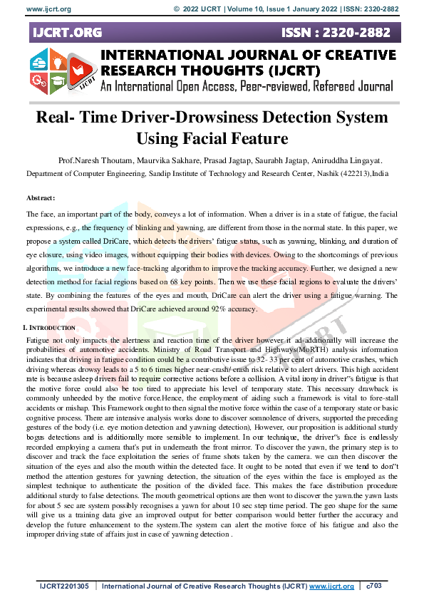 Pdf Real Time Driver Drowsiness Detection System Using Facial Feature