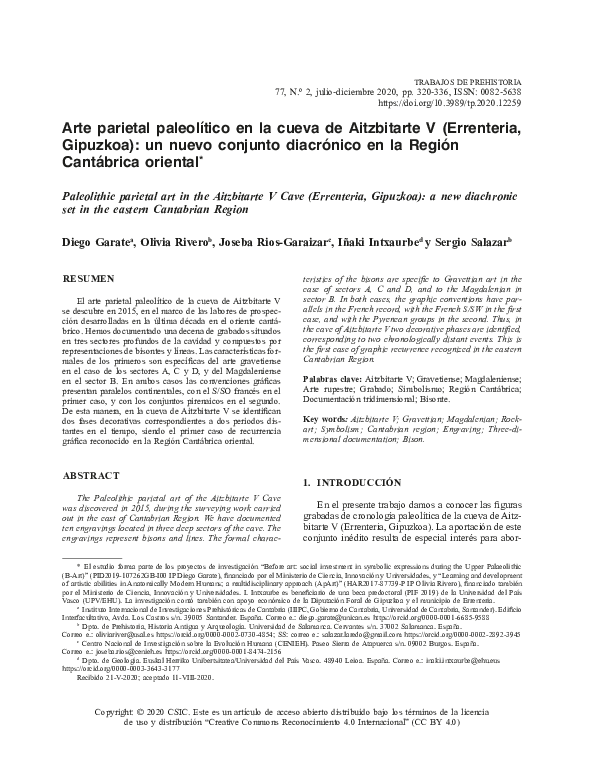 (PDF) Arte parietal paleolítico en la cueva de Aitzbitarte V ...