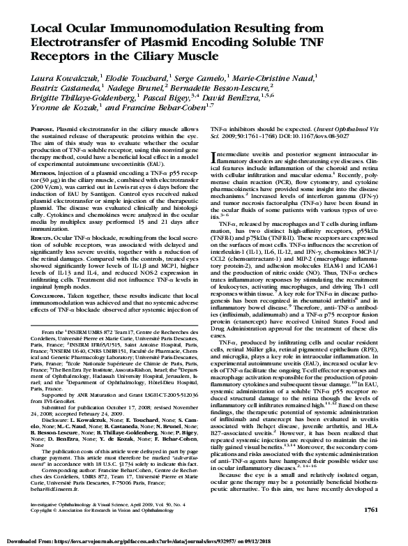 (PDF) Local Ocular Immunomodulation Resulting from Electrotransfer of ...