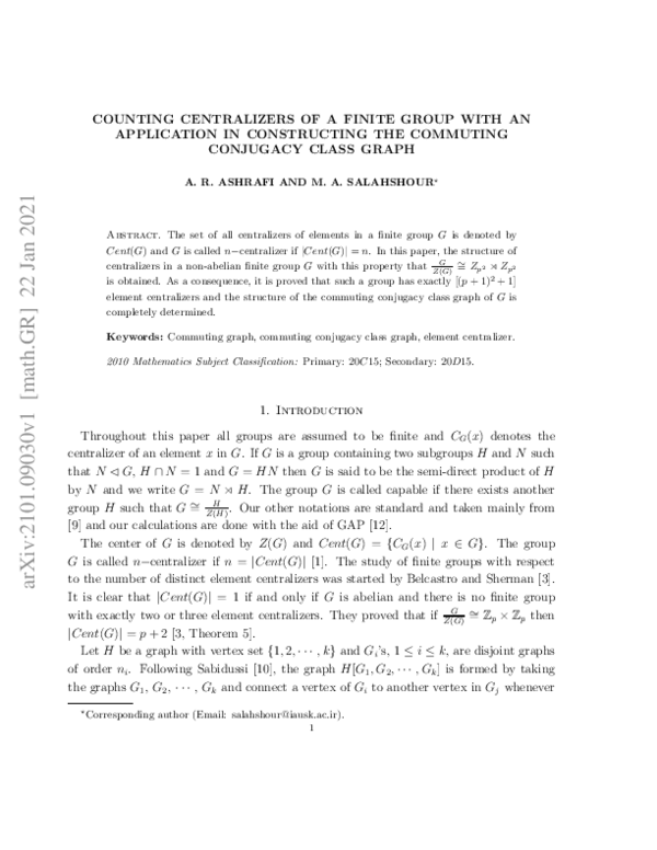 (PDF) Counting Centralizers of a Finite Group with an Application in Constructing the Commuting ...