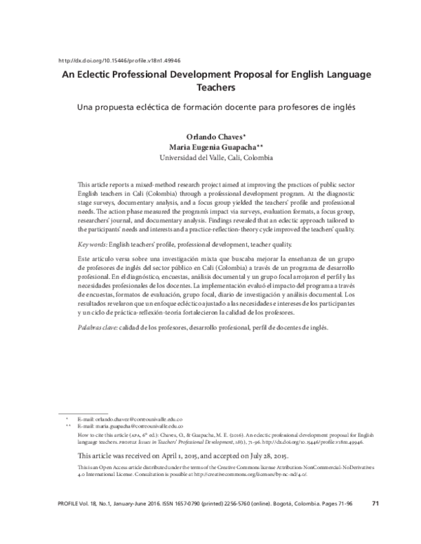 (PDF) An Eclectic Professional Development Proposal for English ...