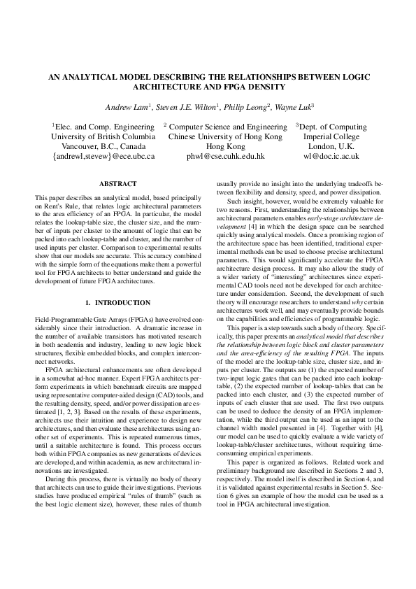 PDF An Analytical Model Describing The Relationships Between Logic PDF An Analytical Model Describing The Relationships Between Logic
