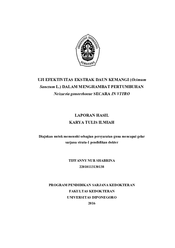 (PDF) Uji Efektivitas Ekstrak Daun Kemangi (Ocimum Sanctum L.) Dalam Menghambat Pertumbuhan ...
