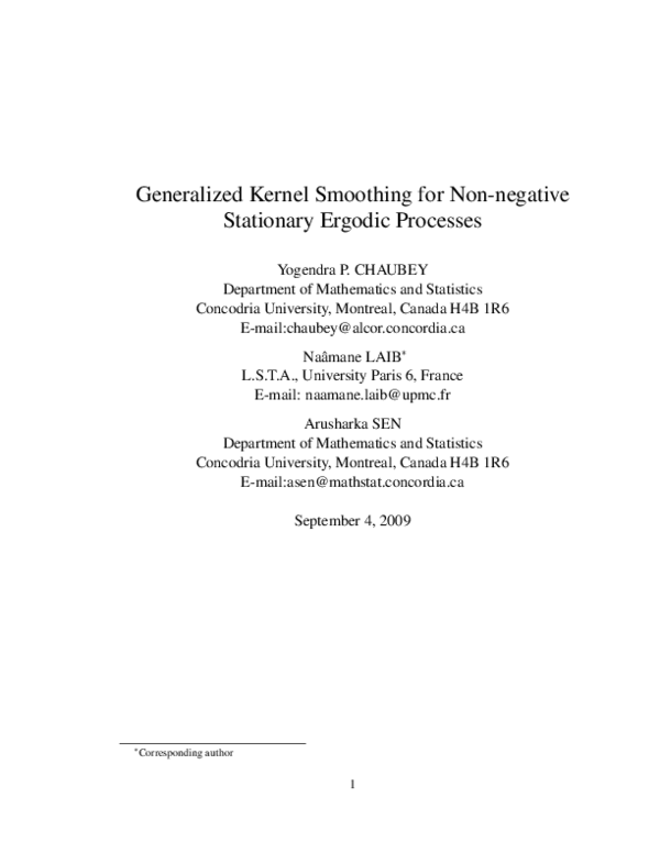 (PDF) Generalised kernel smoothing for non-negative stationary ergodic processes