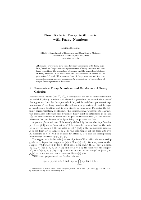 (PDF) New Tools in Fuzzy Arithmetic with Fuzzy Numbers
