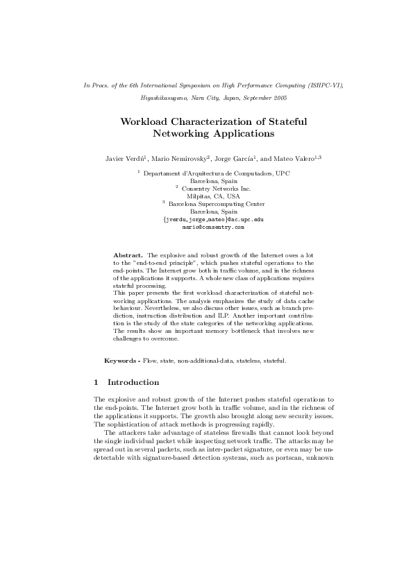 (PDF) Workload Characterization of Stateful Networking Applications
