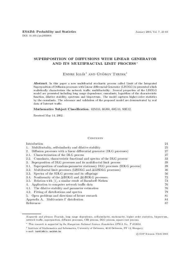 (PDF) Superposition of Diffusions with Linear Generator and its Multifractal Limit Process