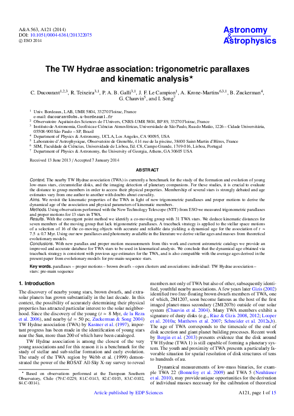 (PDF) The TW Hydrae association: trigonometric parallaxes and kinematic ...
