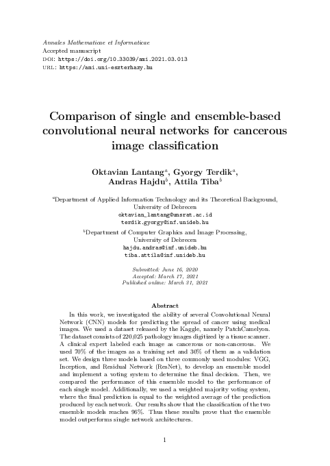 Pdf Comparison Of Single And Ensemble Based Convolutional Neural