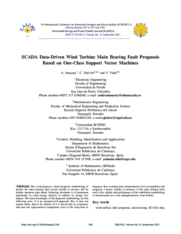 (PDF) SCADA Data-Driven Wind Turbine Main Bearing Fault Prognosis Based on One-Class Support ...