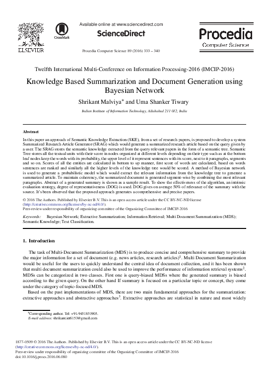 (PDF) Knowledge Based Summarization and Document Generation using Bayesian Network