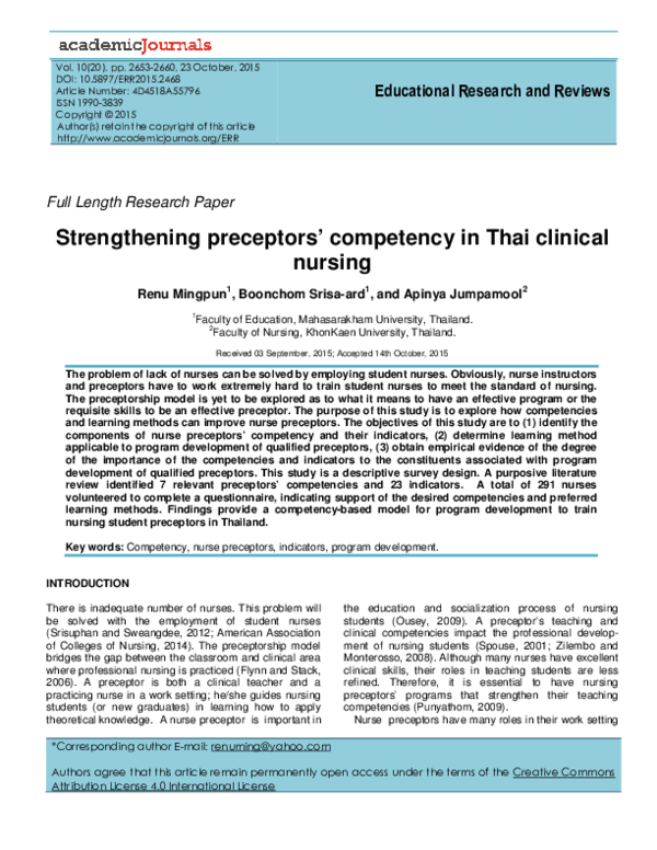 (PDF) Strengthening preceptors competency in Thai clinical nursing ...