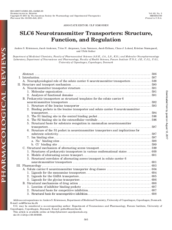 (PDF) SLC6 Neurotransmitter Transporters: Structure, Function, and Regulation