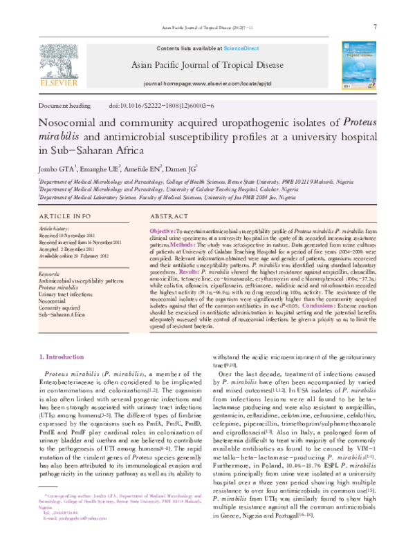 (PDF) Implication of Proteus spp in the Pathology of Nosocomial Wound ...