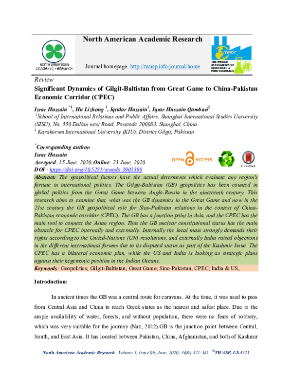 (PDF) Significant Dynamics of Gilgit-Baltistan from Great Game to China ...