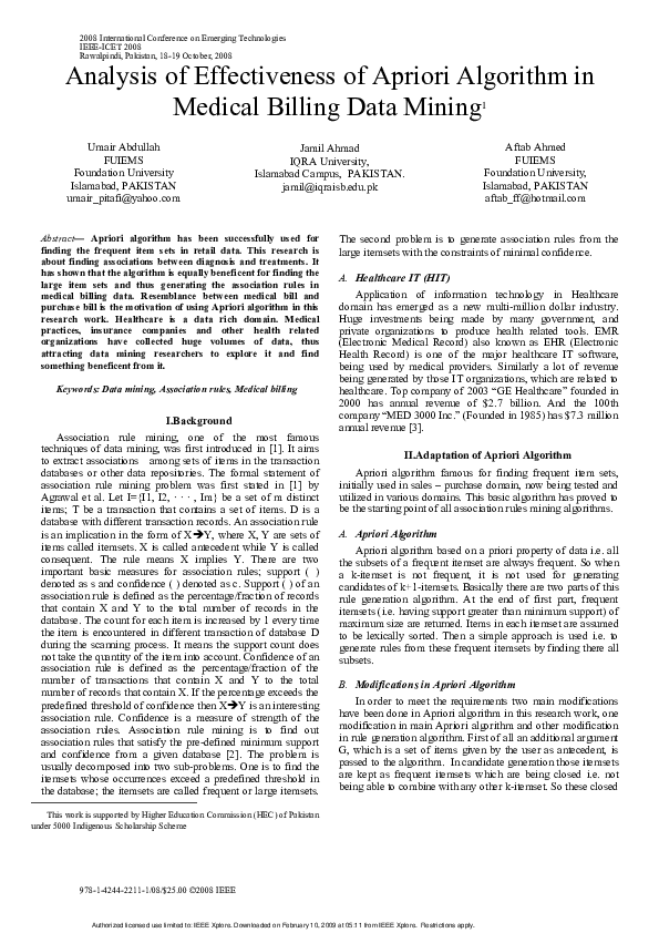 (PDF) Analysis of effectiveness of apriori algorithm in medical billing ...