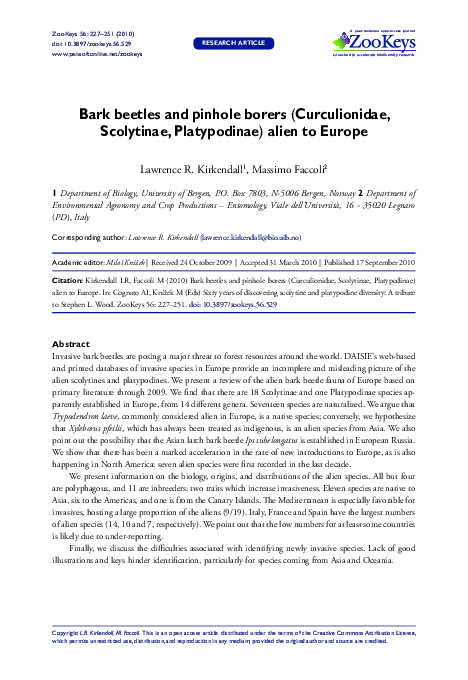 (PDF) Bark beetles and pinhole borers (Curculionidae, Scolytinae ...
