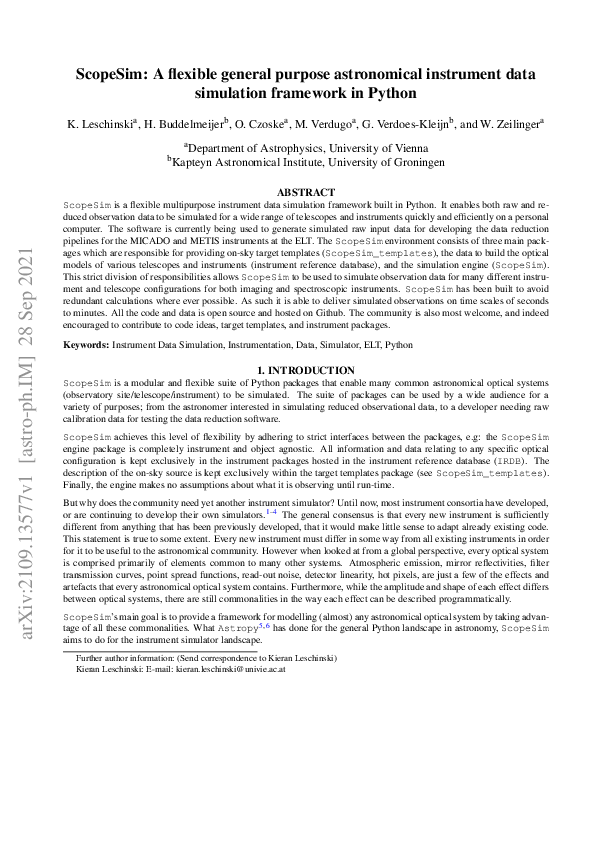 (PDF) ScopeSim: a flexible general purpose astronomical instrument data simulation framework in ...