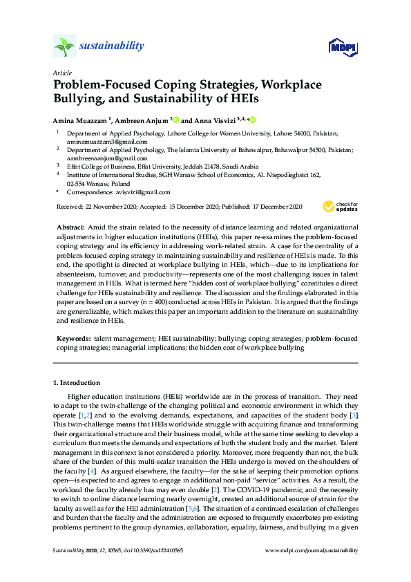 (PDF) Problem-Focused Coping Strategies, Workplace Bullying, and ...